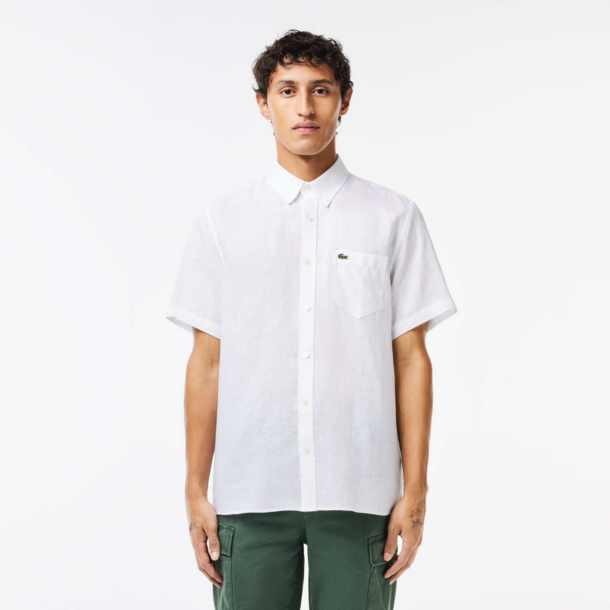 Lacoste white linen shirt store
